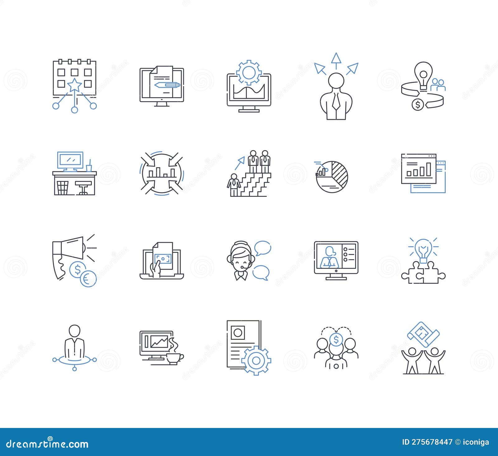 Workplace Duties Line Icons Collection. Administration, Communication ...