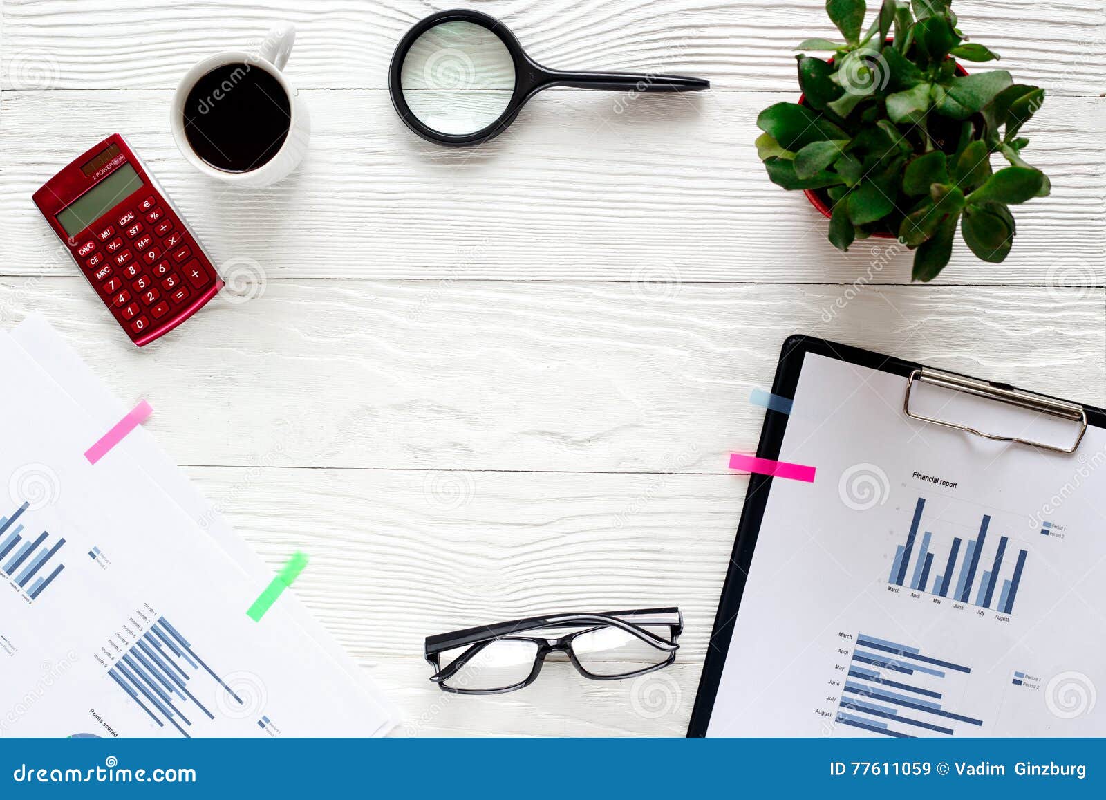 Workplace Economist on White Office Table with Space for Text Stock ...