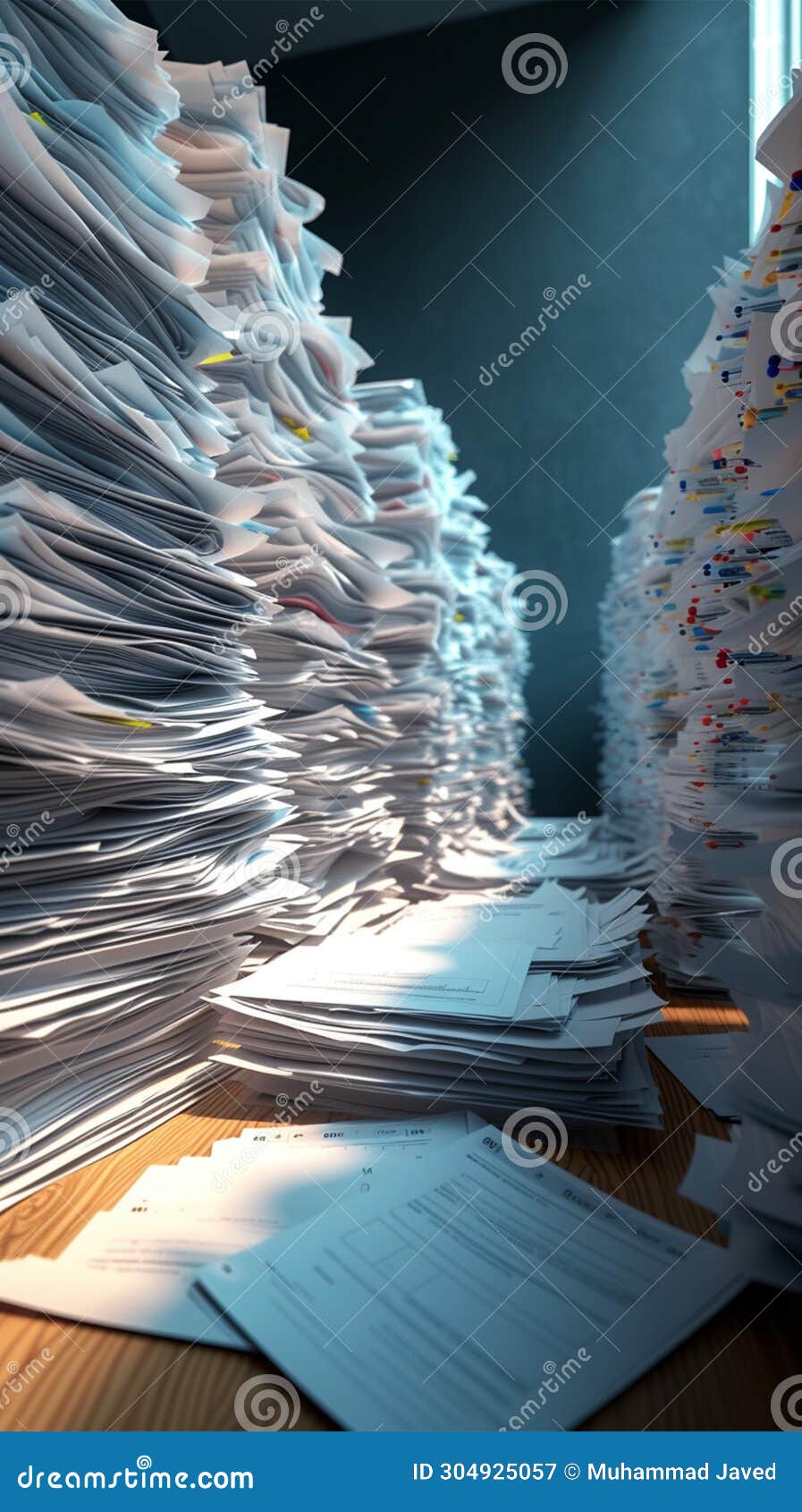 Workplace Efficiency Piles of Paper Documents, Organized Office ...