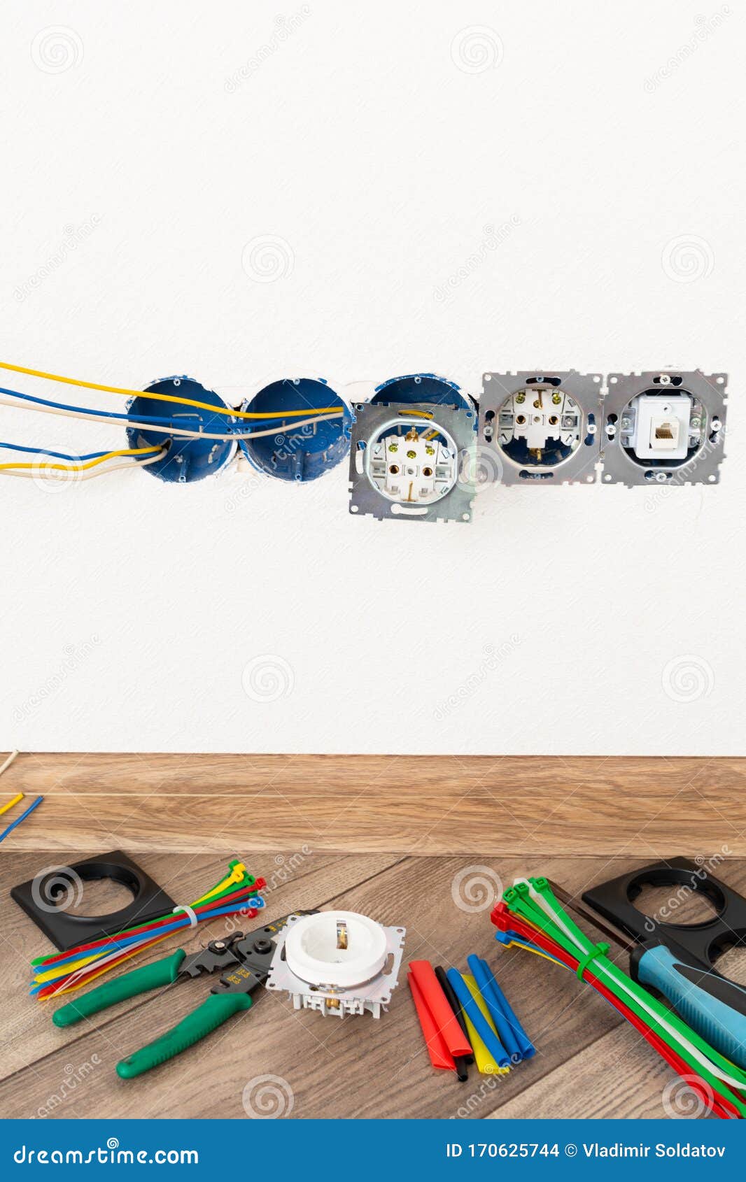 Workplace Electrician. the Process of Installing Sockets in the ...
