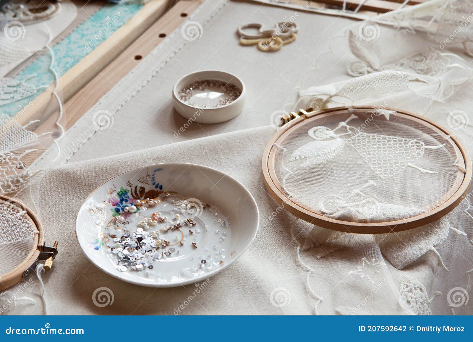 Workplace of an Embroiderer with Embroidery Frames, Stock Photo - Image ...