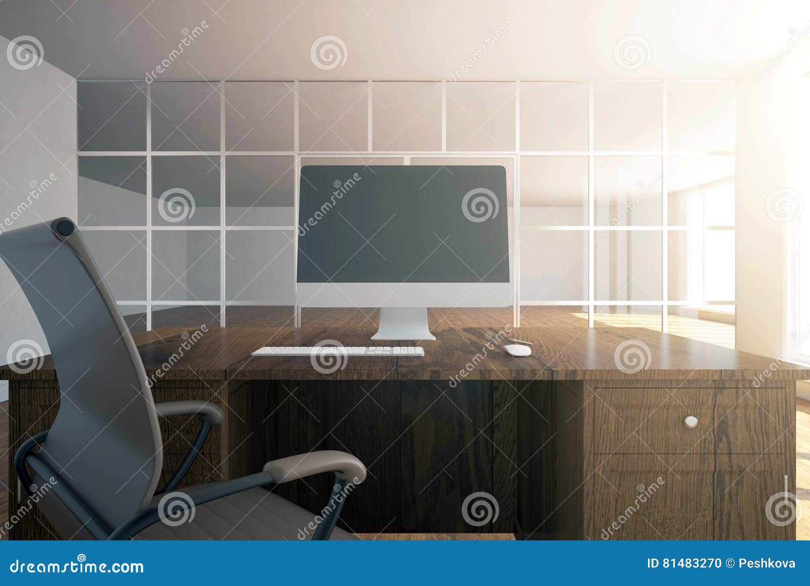 Workplace with Empty Computer Screen Stock Illustration - Illustration ...
