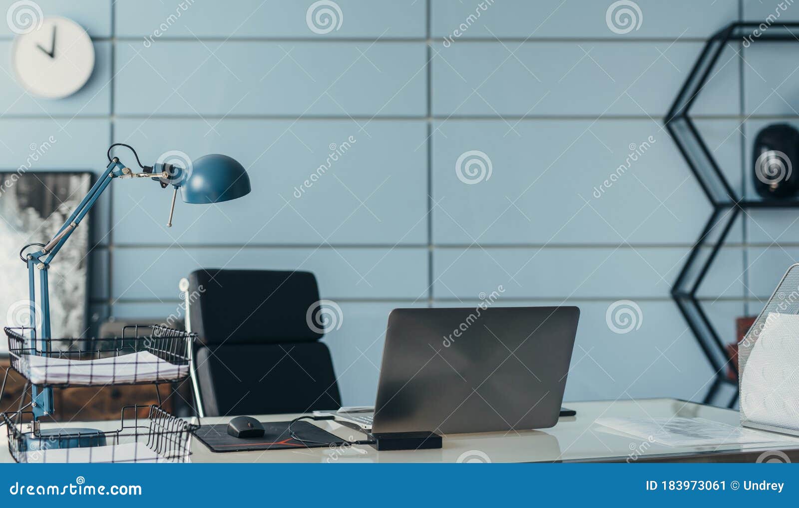 Workplace in Empty Office. Table with Laptop. Stock Image - Image of ...