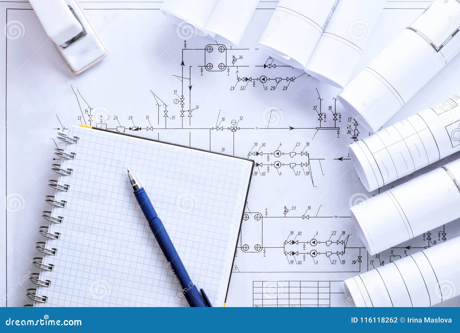 Workplace of Engineer Designer Project Notepad with Copy Space Stock ...