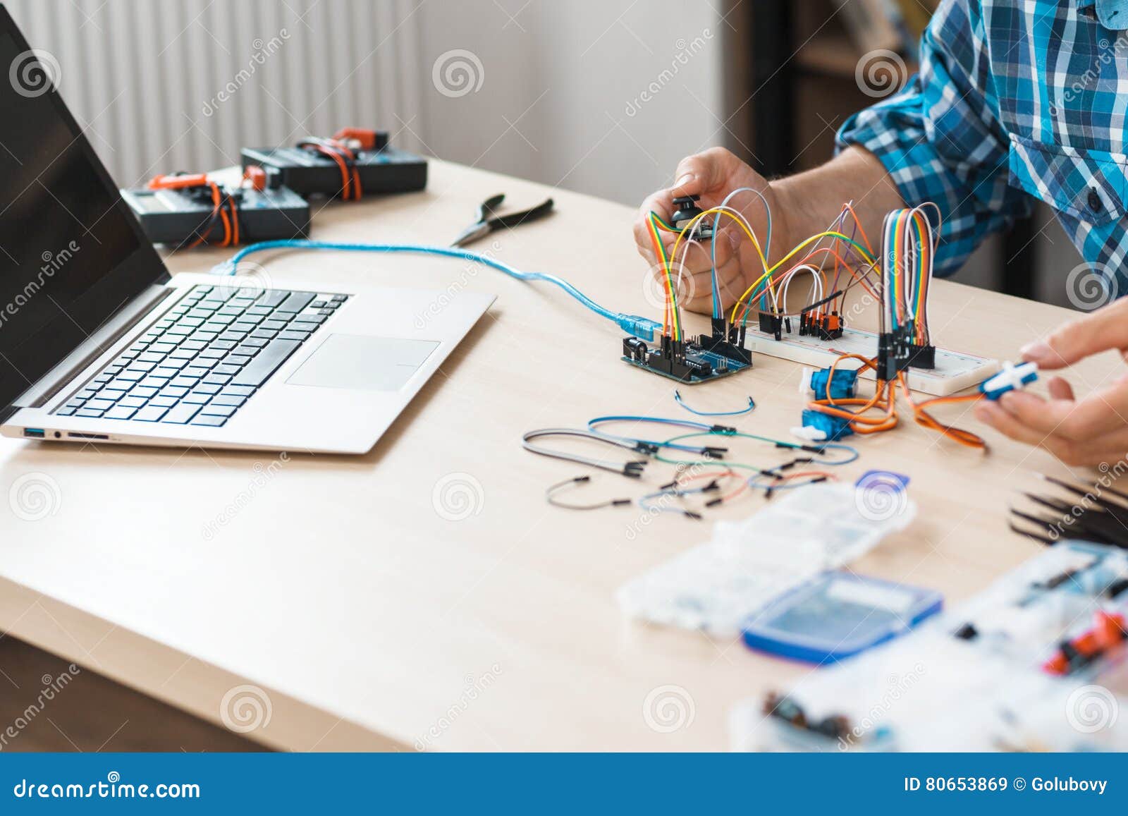 Workplace of Engineer Experiment with Electronics Stock Image - Image ...