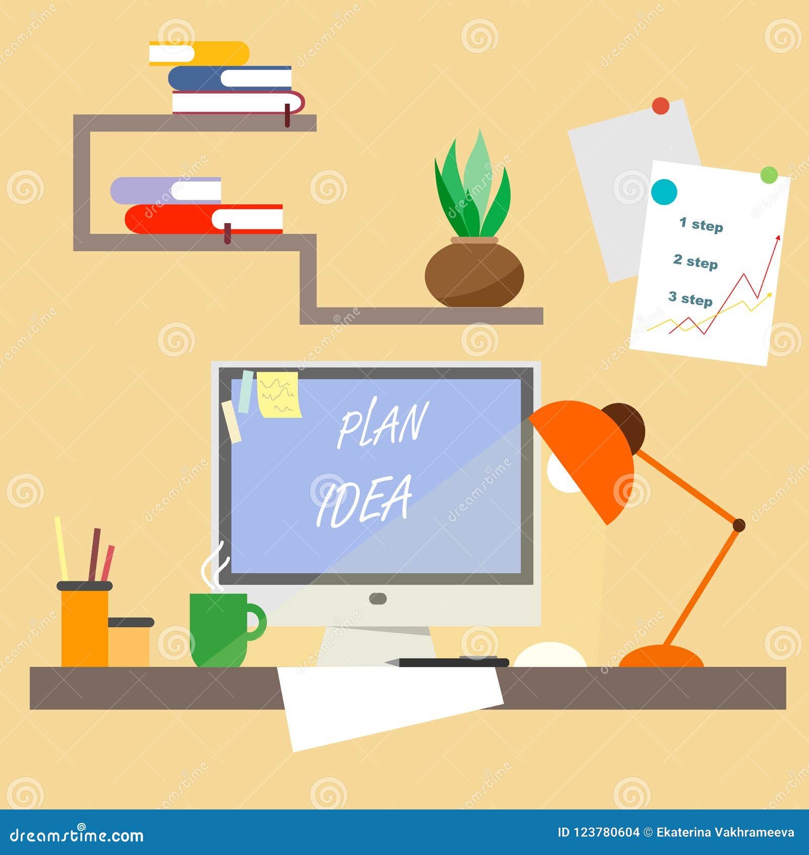 Workplace and Environment for Plans and Ideas in Flat Design. Workspace ...