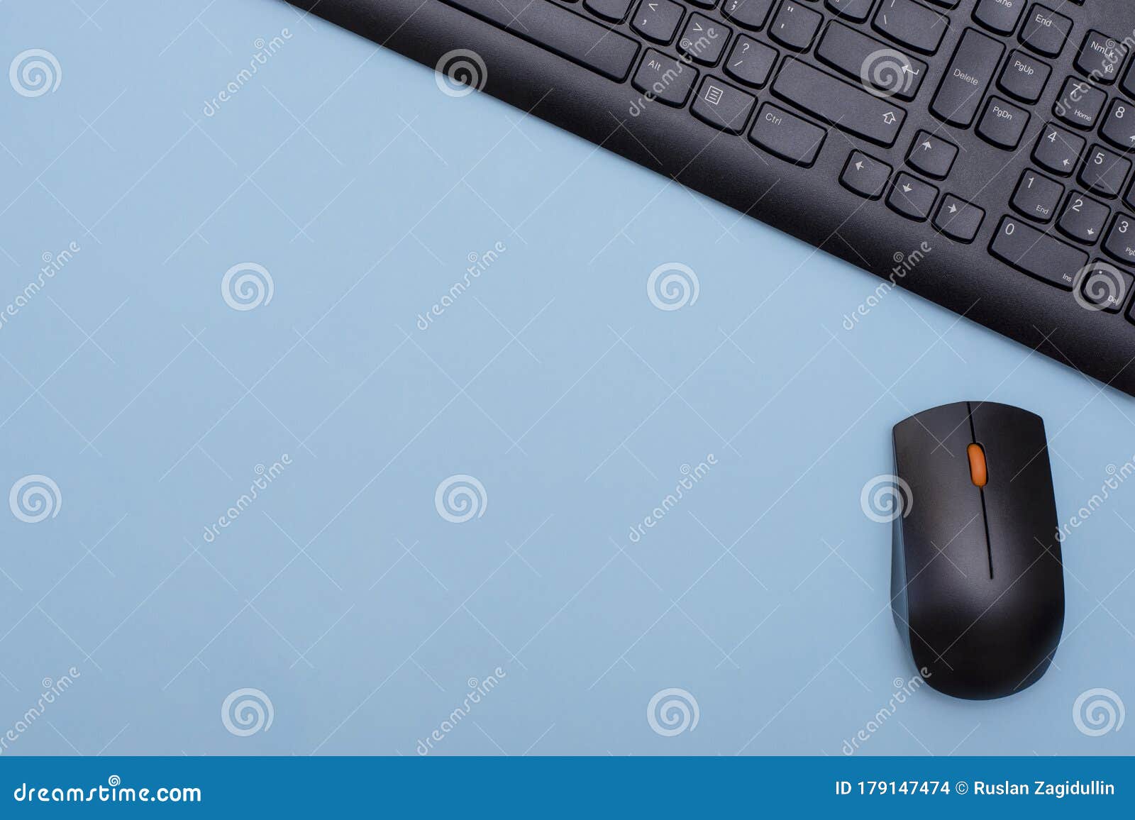 Workplace of Freelancer. Keyboard, Mouse on Blue Background Stock Photo ...