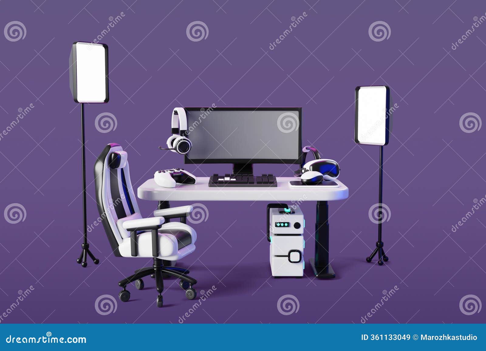 Workplace of Game Streamer 3d Render. Room Interior with Computer on ...