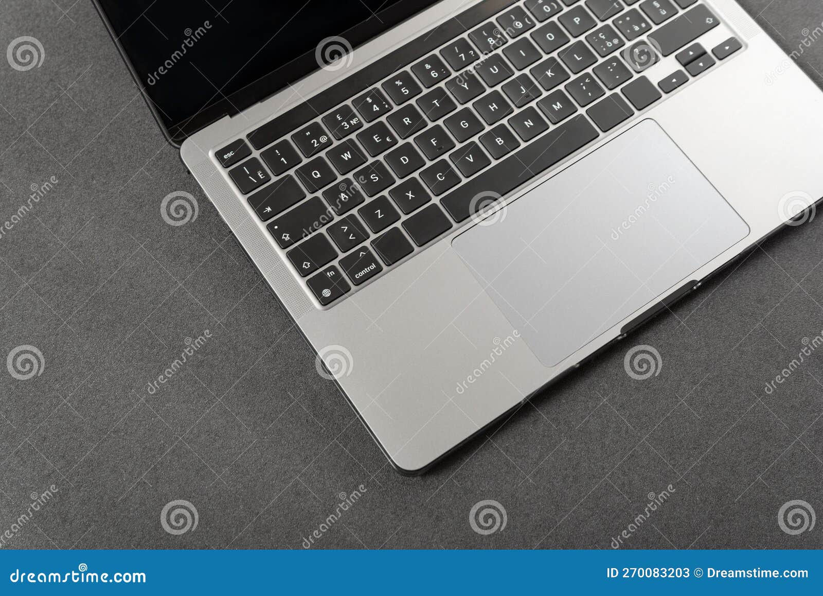 Workplace with Gray Laptop on Black Background, Top View. Laptop ...