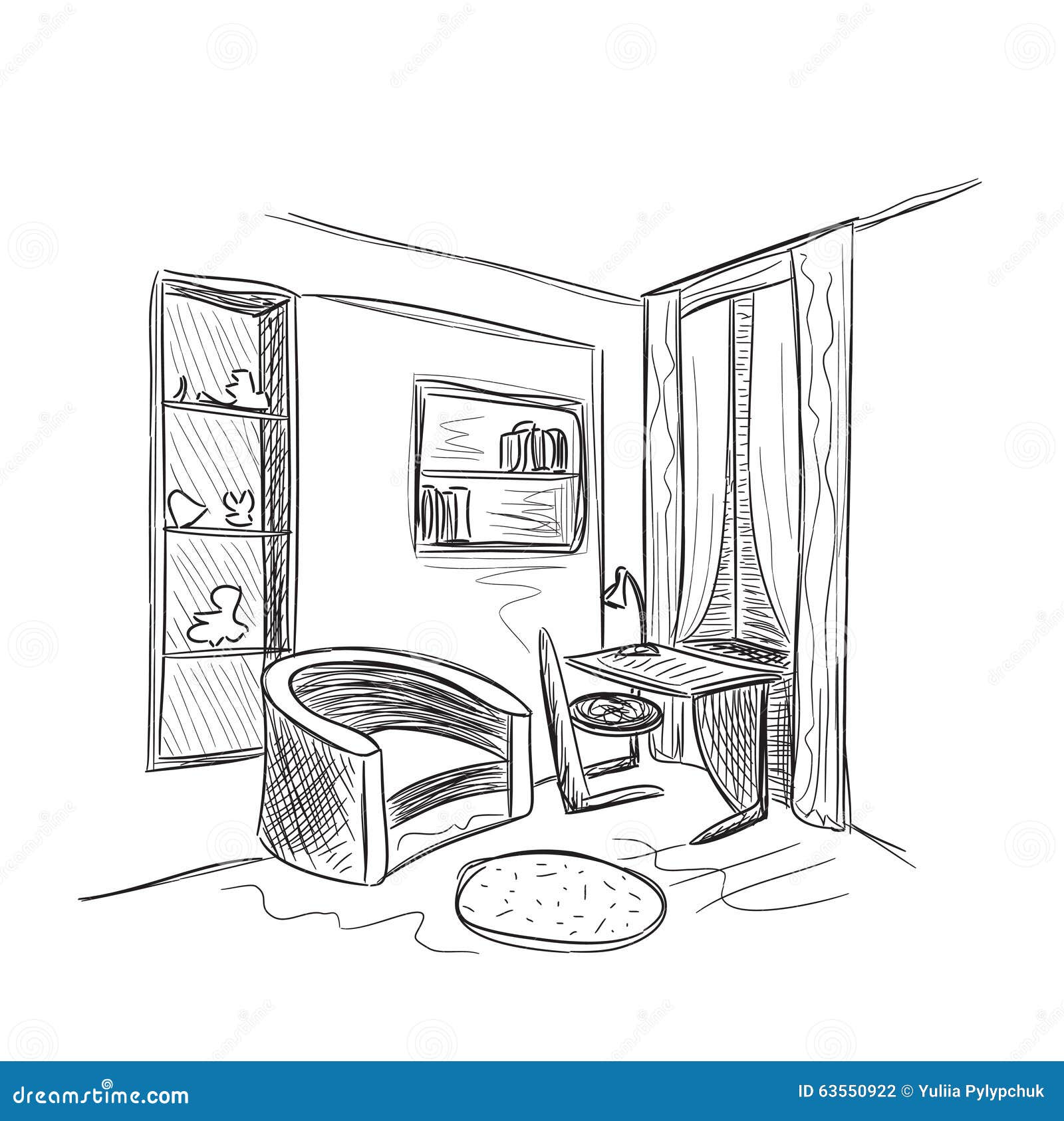 Workplace Hand Drawn Sketch Stock Vector - Illustration of chair ...