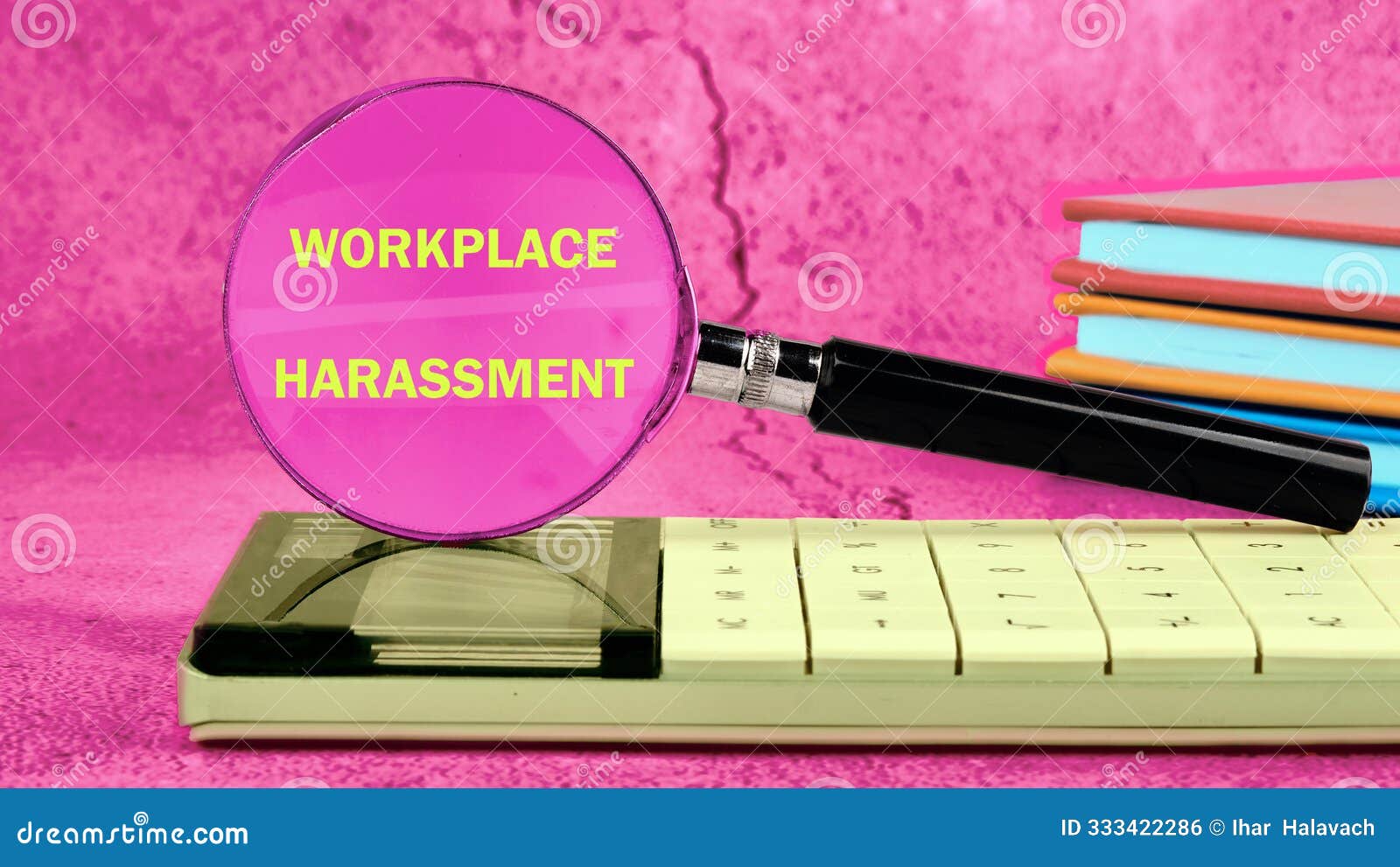WORKPLACE HARASSMENT Written through a Magnifying Glass on a Crimson ...