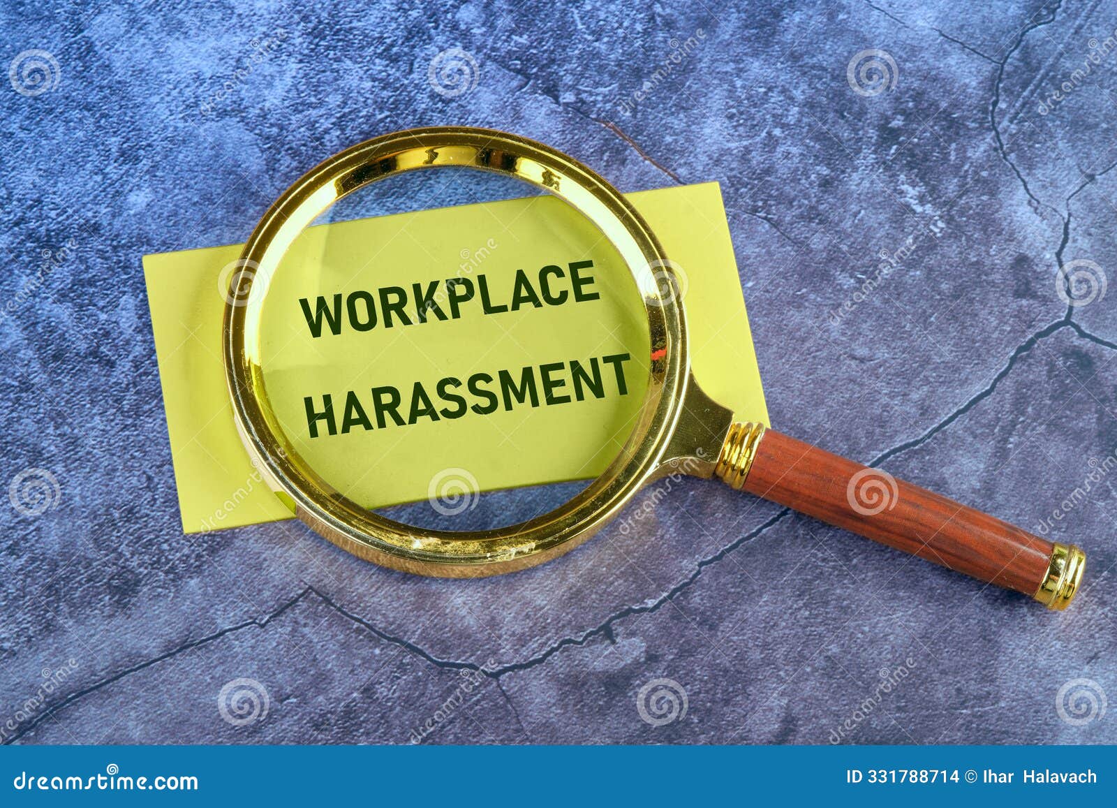 WORKPLACE HARASSMENT Written through a Magnifying Glass on a Yellow ...