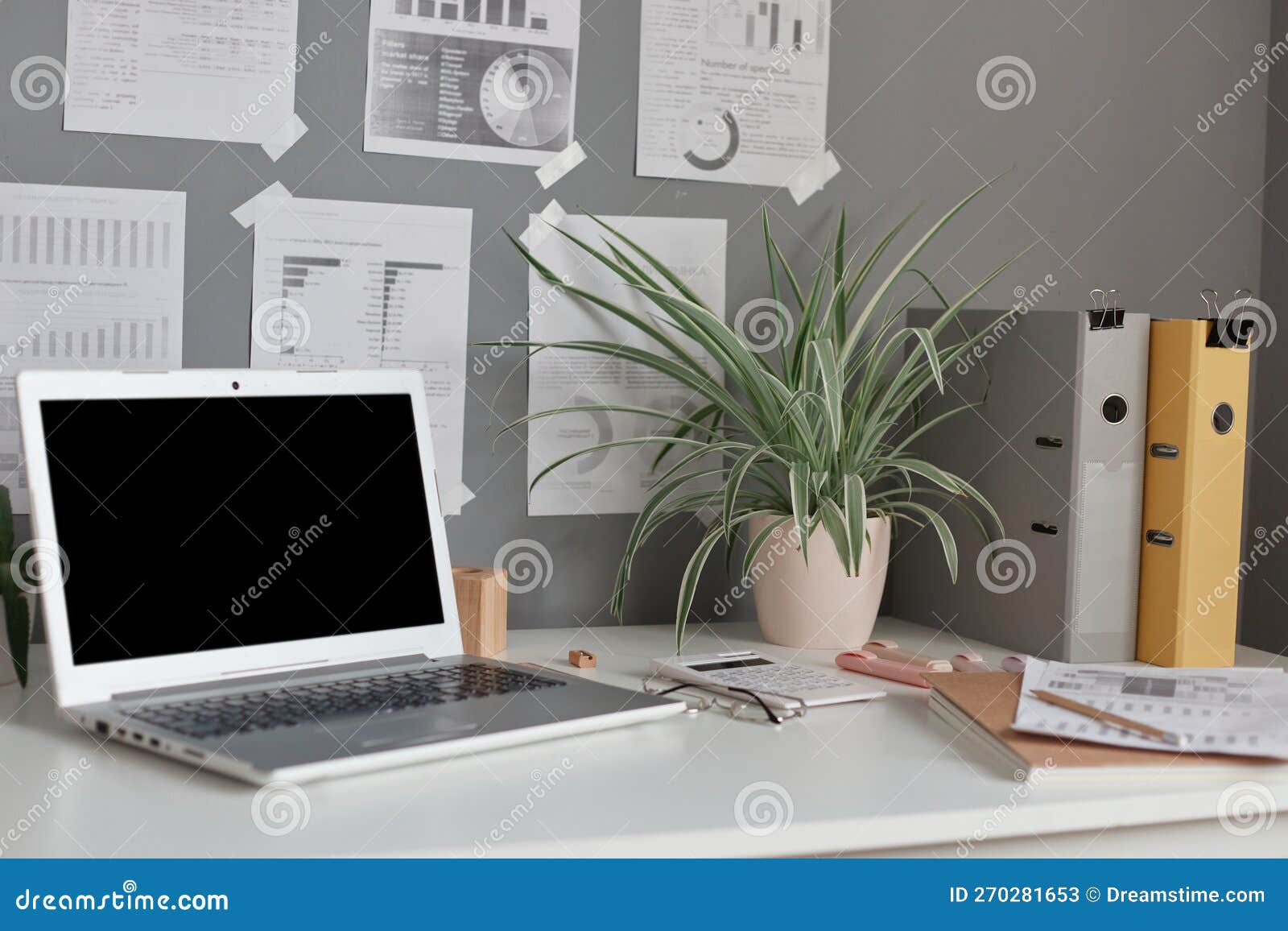 Workplace at Home or in Office with Table, Laptop with Empty Display ...