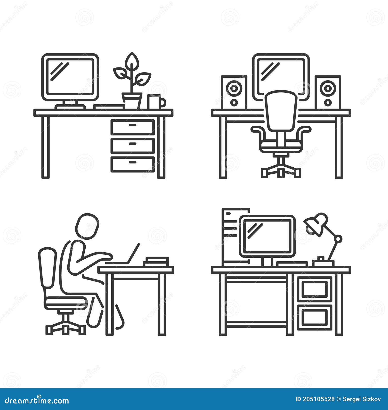 Workplace Icons Set on White Background. Vector Stock Vector ...