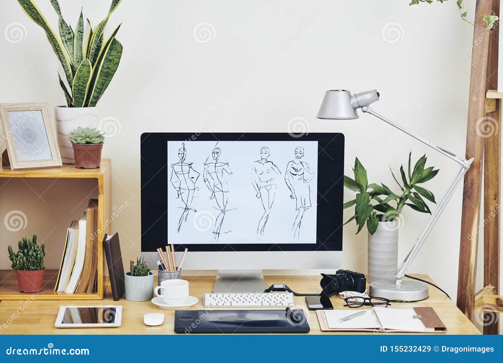 Workplace of illustrator stock image. Image of internet - 155232429