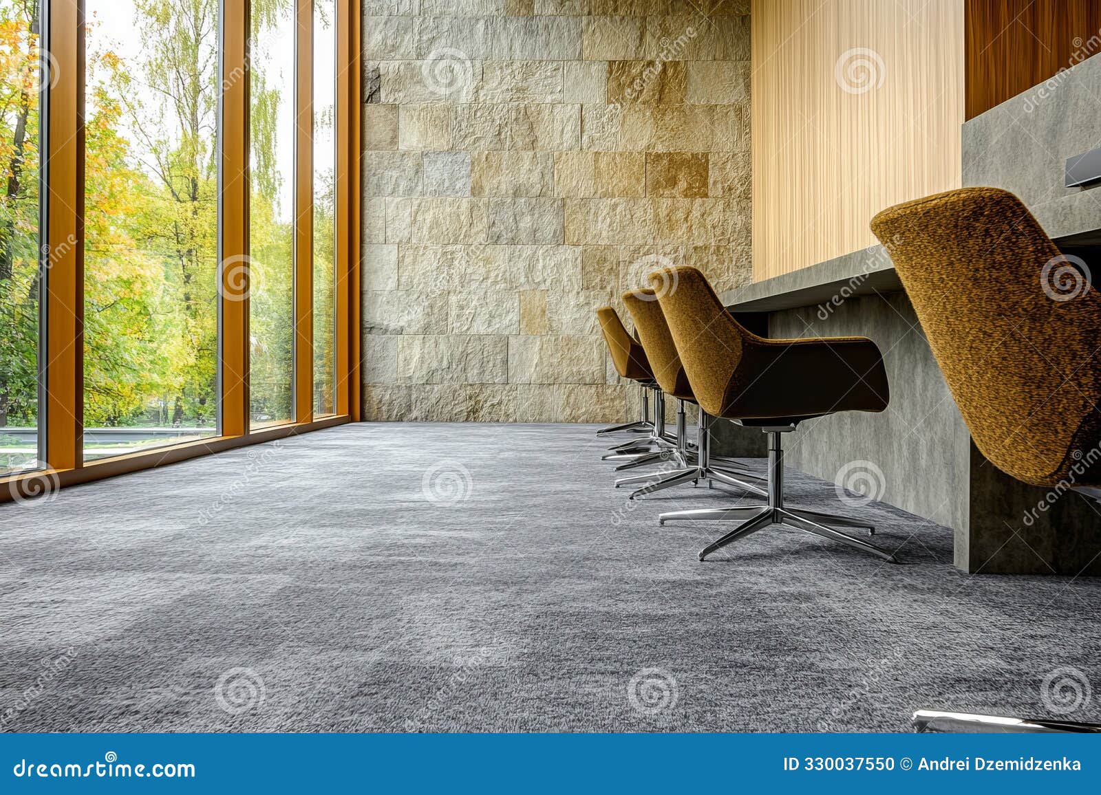 Workplace Interior Design with CEO Desk and Panoramic Window. Wall ...