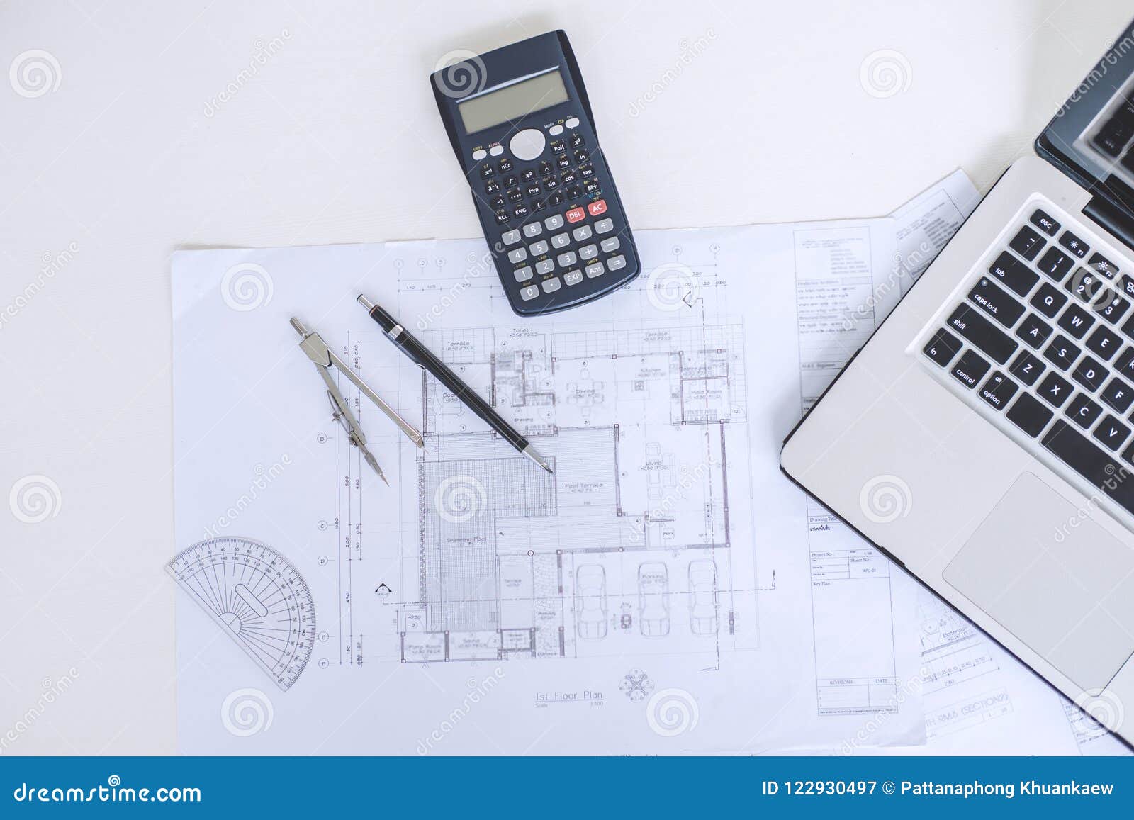 Workplace Items of Architect or Engineering Tools for Project Stock ...