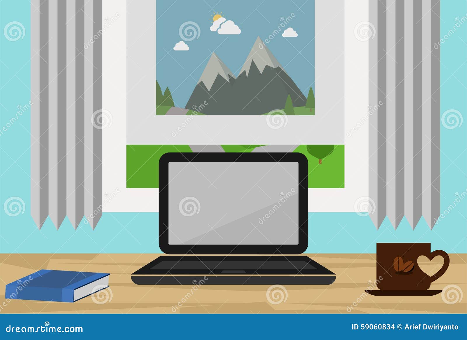 Workplace with Landscape Background Stock Vector - Illustration of ...