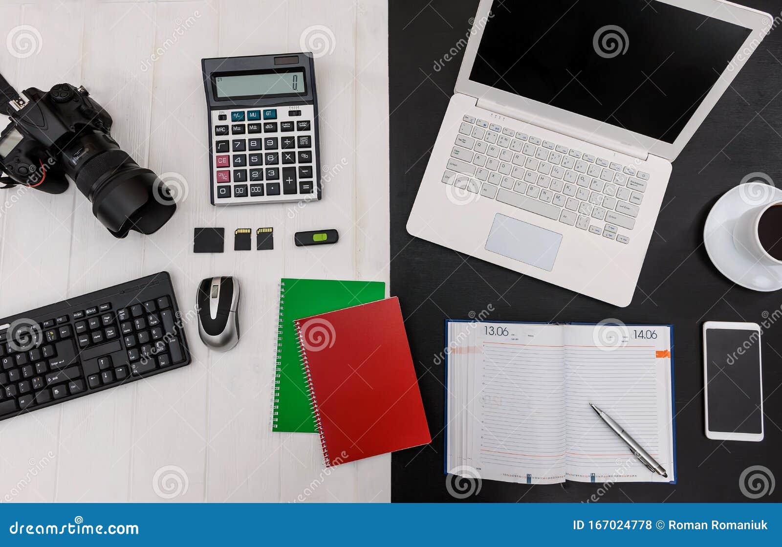 Workplace with Laptop and Digital Camera Top View Stock Photo - Image ...