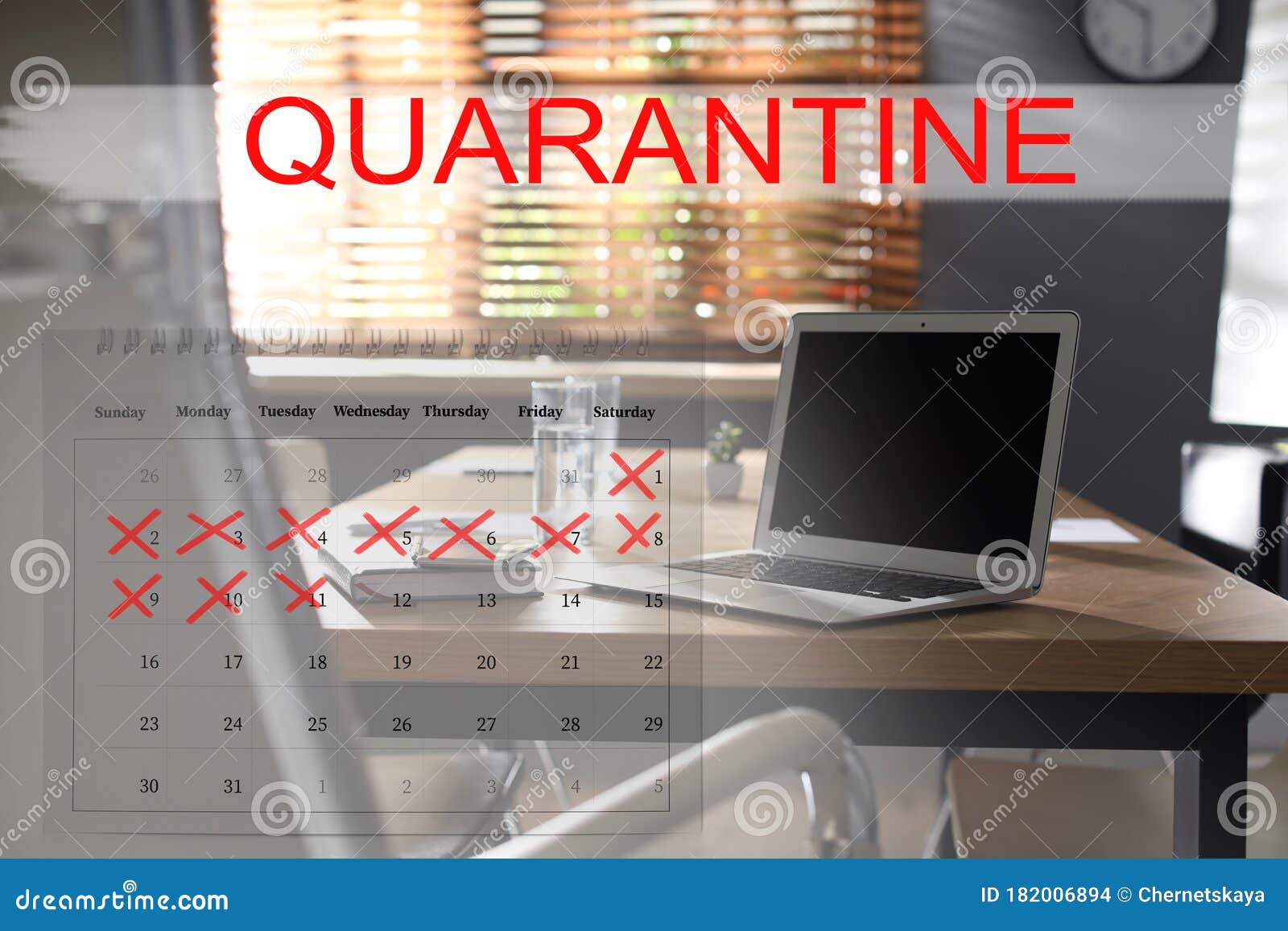 Workplace with Laptop at Home and Calendar. Quarantine during ...