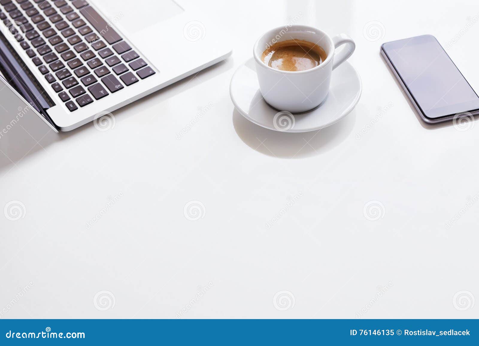 Workplace with Laptop, Mobile and Coffee Cup Stock Image - Image of ...