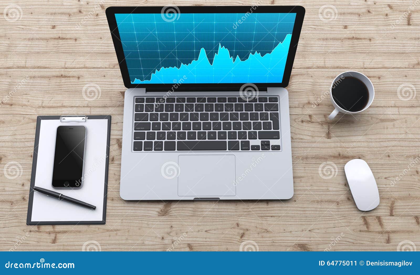 Workplace with Laptop, Smartphone, Coffee, Notepad Stock Image - Image ...