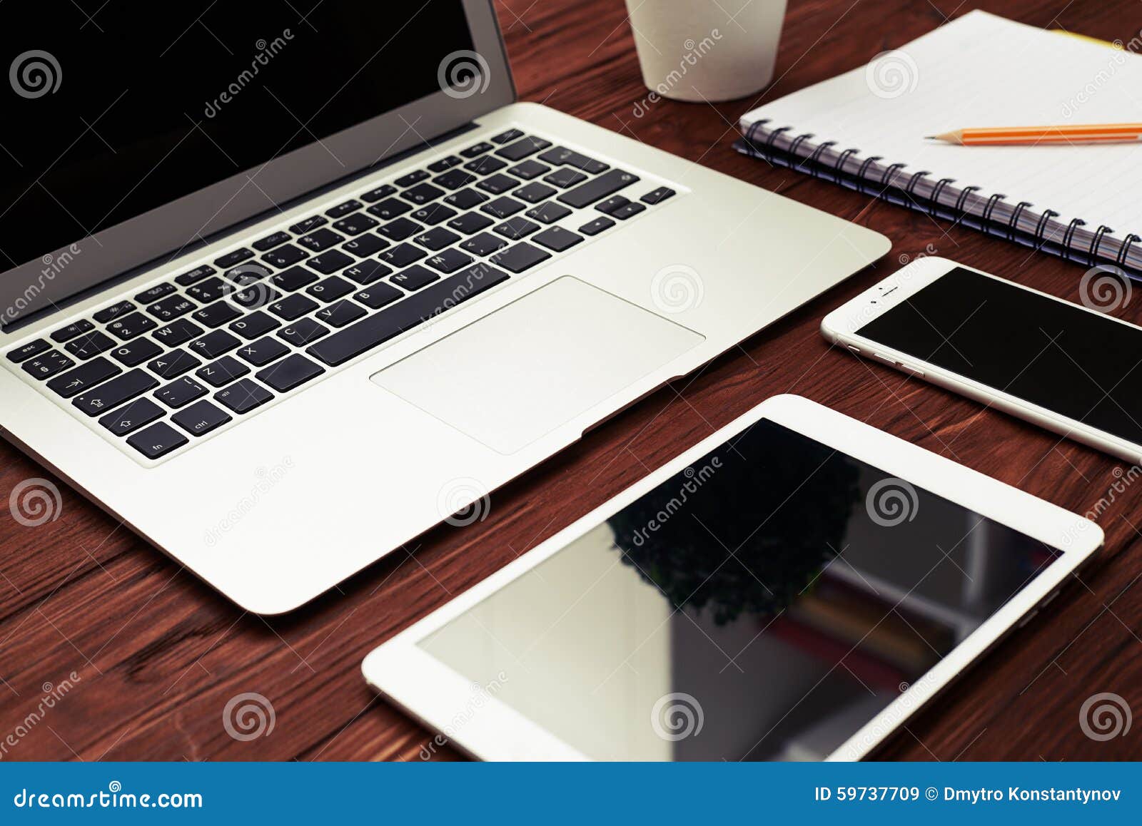 Workplace with Laptop, Smartphone and Tablet Pc Stock Image - Image of ...