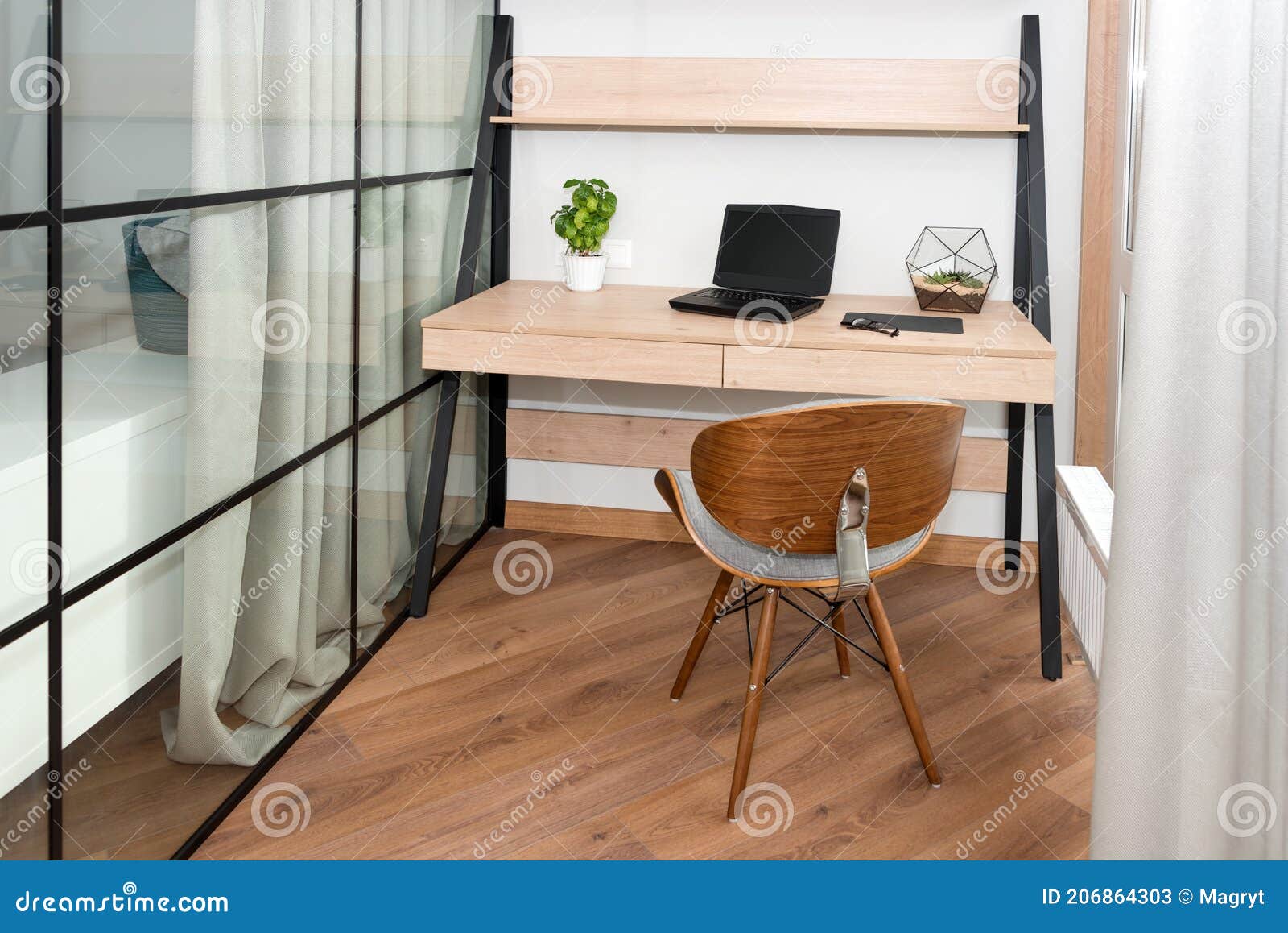 Workplace with Laptop on the Table. Comfortable Work Table in Office ...