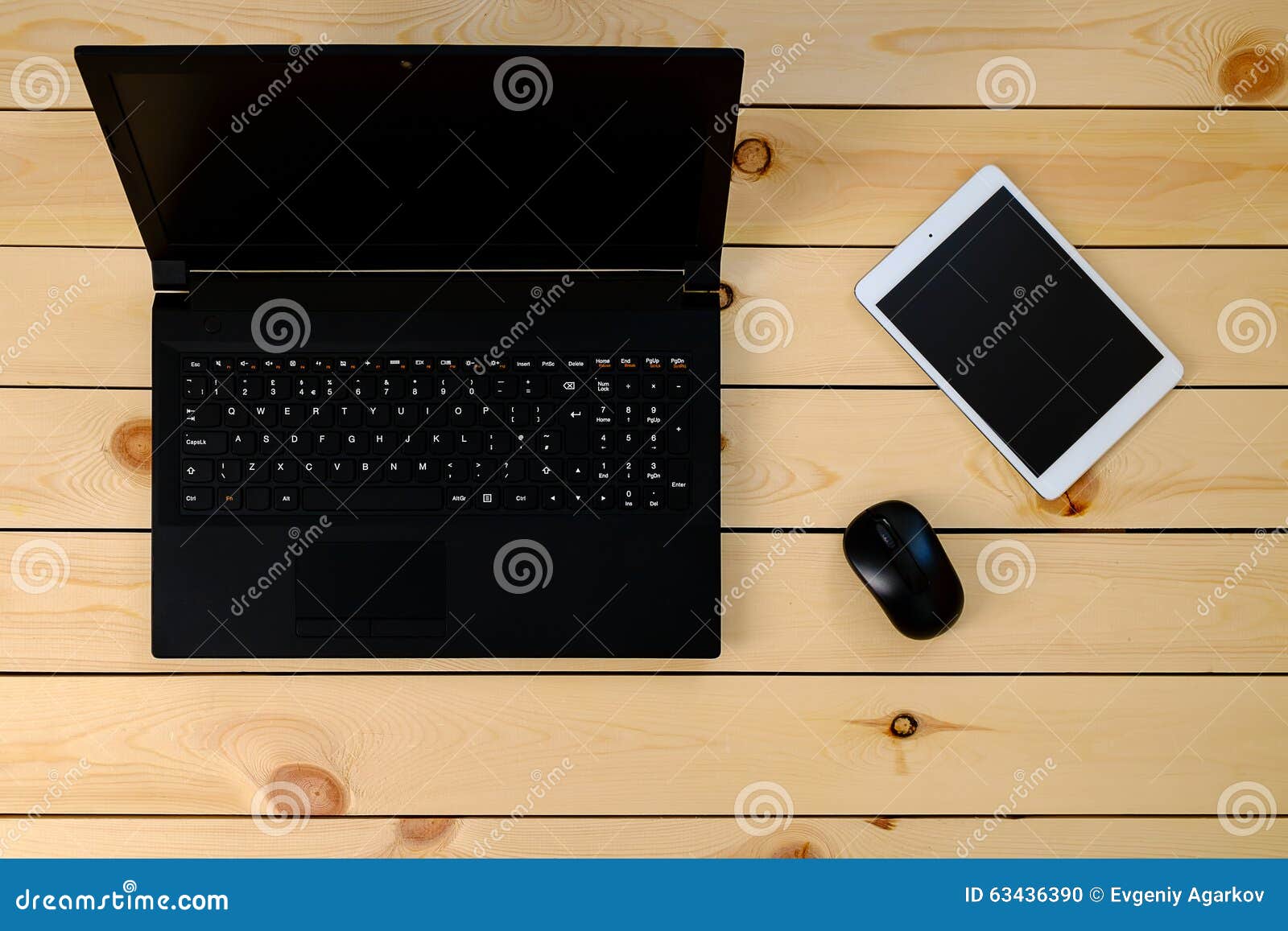Workplace, Laptop and Tablet Pc on Wooden Table - Top View Stock Photo ...
