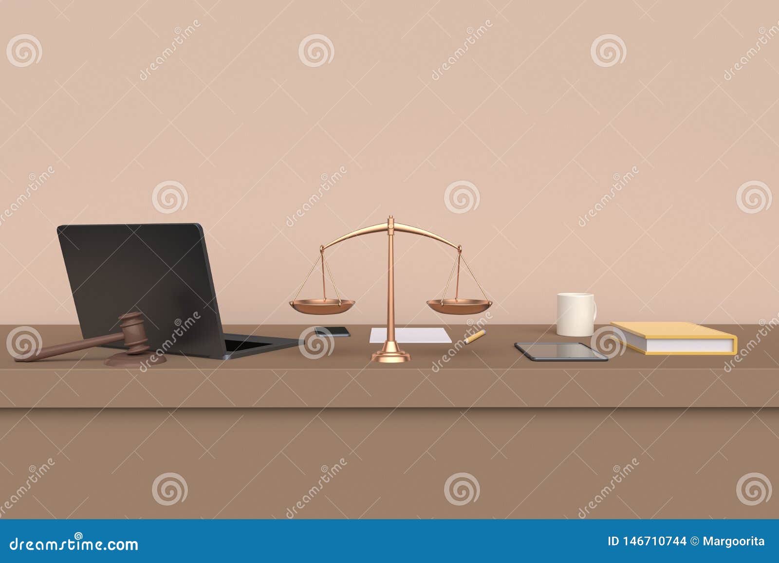 Workplace Lawyer. Table Front View. 3d Rendering Stock Illustration ...