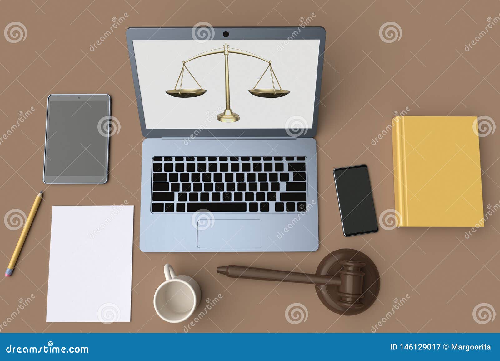 Workplace Lawyer. Table Top View. 3d Rendering Stock Illustration ...