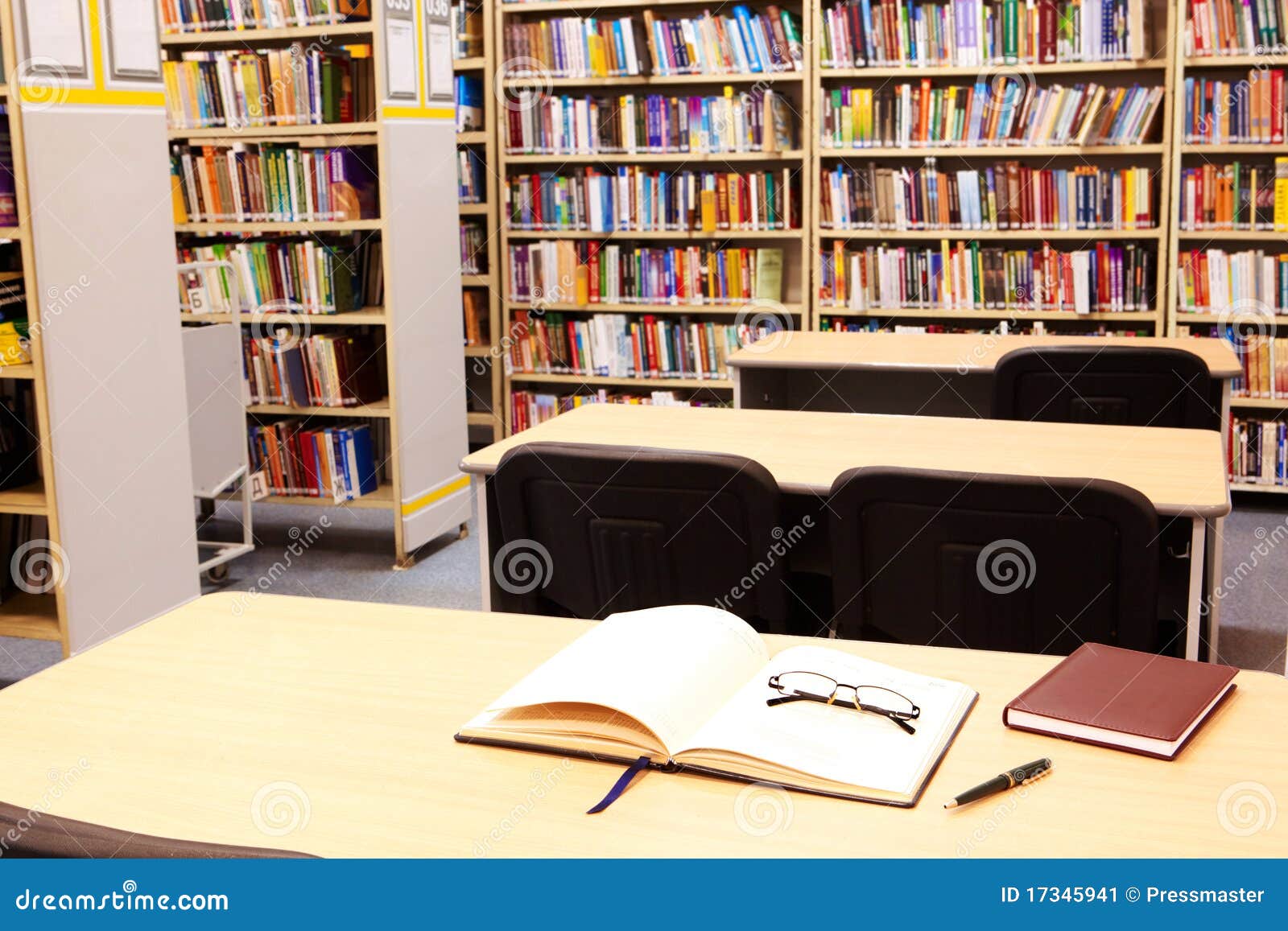 Workplace in library stock image. Image of indoor, library - 17345941