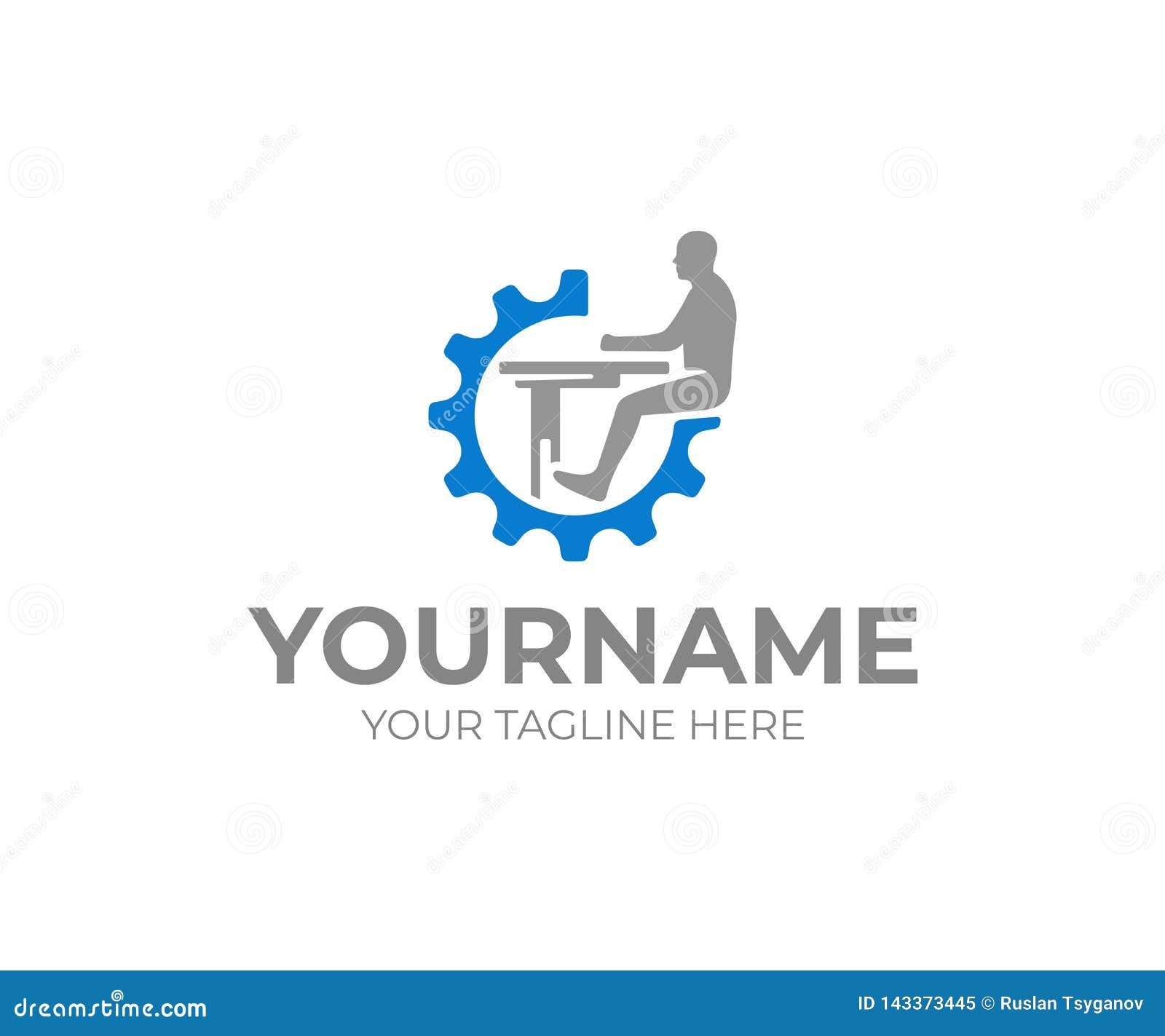 Workplace Logo Design. Worker Sits at the Table in the Gear Wheel ...