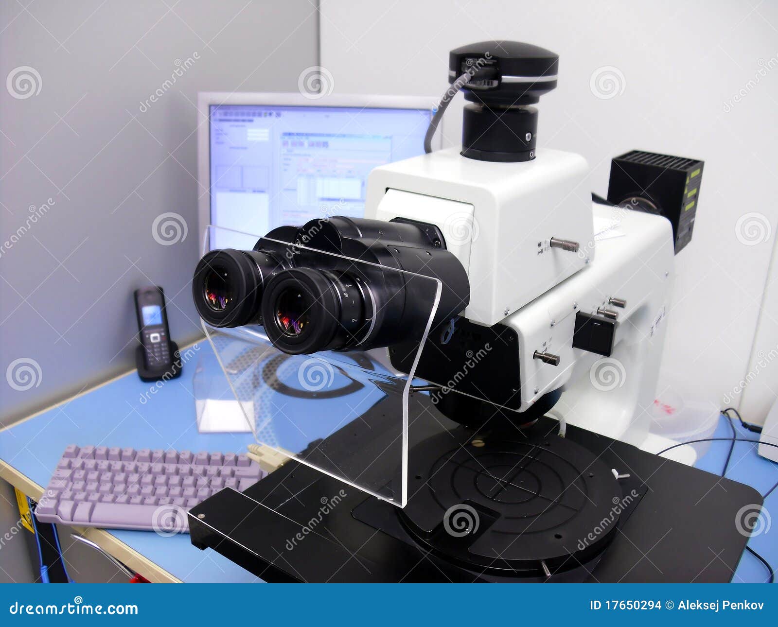 Workplace with a Microscope Stock Photo - Image of industry, glass ...