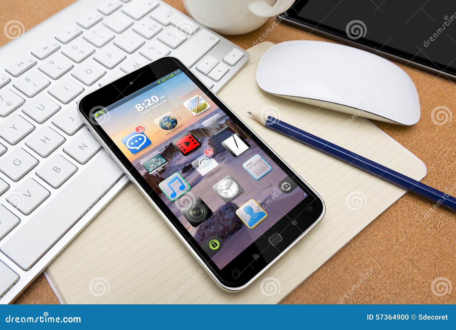 Workplace with Mobile Phone Stock Illustration - Illustration of mobile ...
