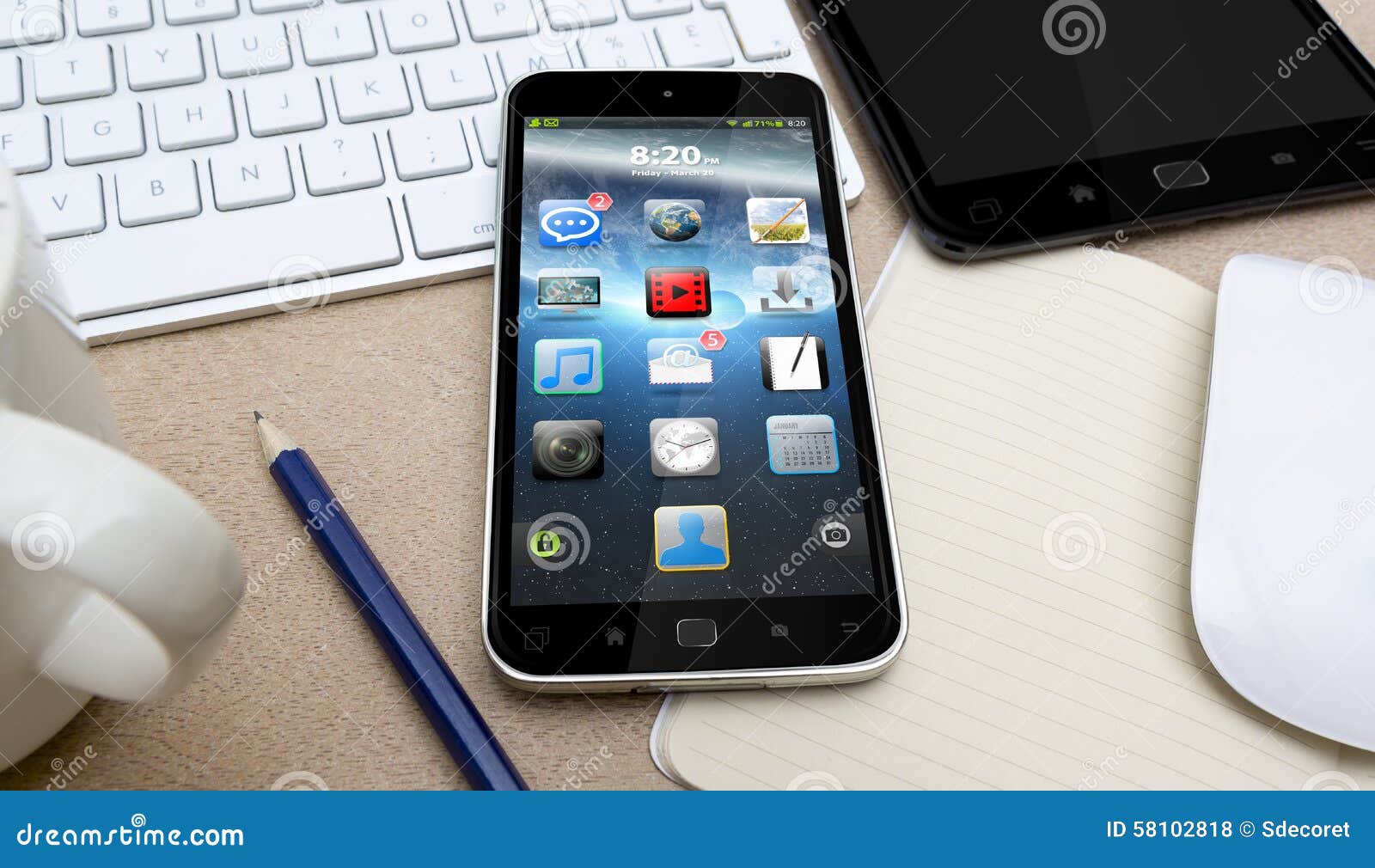 Workplace with Mobile Phone Stock Illustration - Illustration of ...