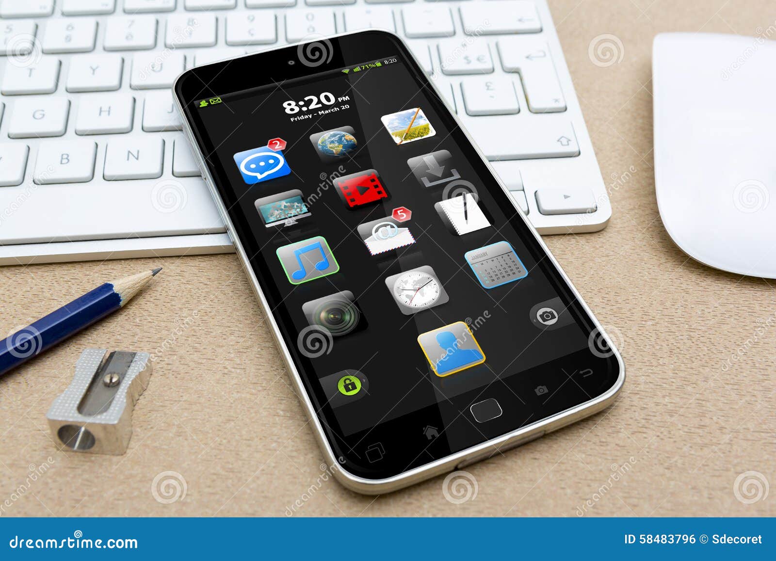 Workplace with Mobile Phone Stock Illustration - Illustration of mobile ...