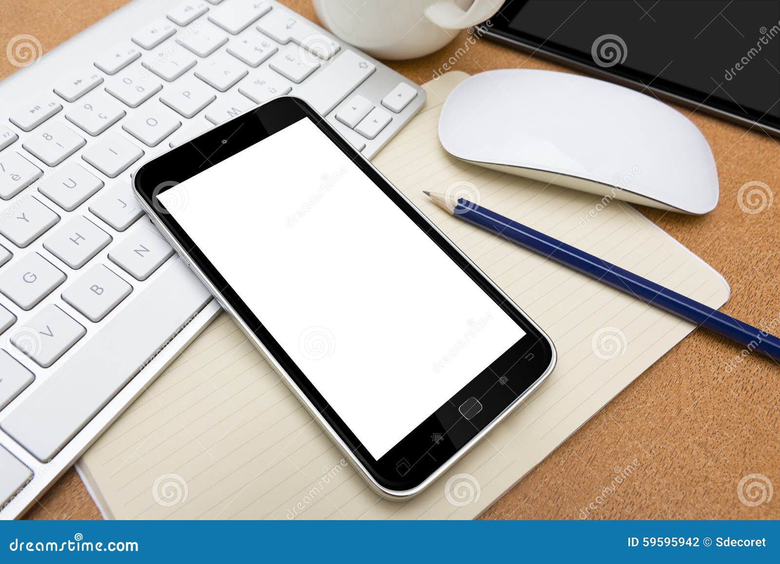 Workplace with Mobile Phone Stock Illustration - Illustration of ...