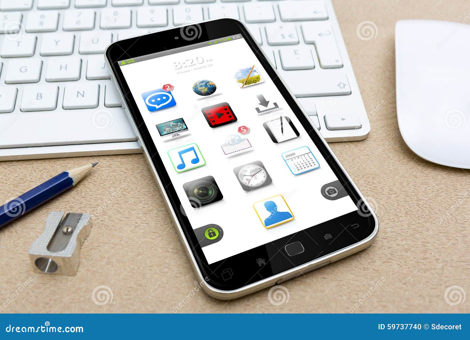 Workplace with Mobile Phone Stock Illustration - Illustration of ...