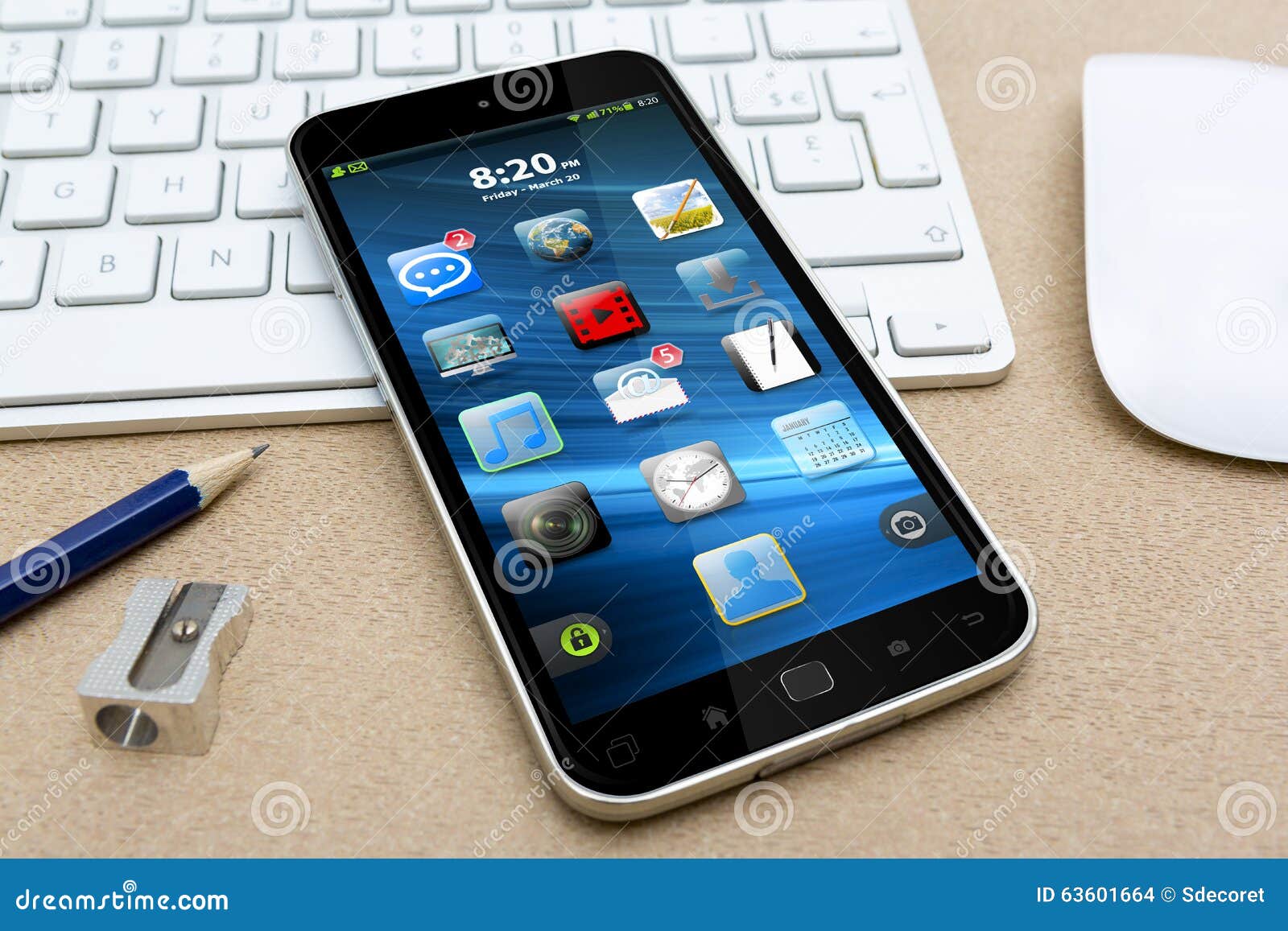 Workplace with Mobile Phone Stock Illustration - Illustration of ...