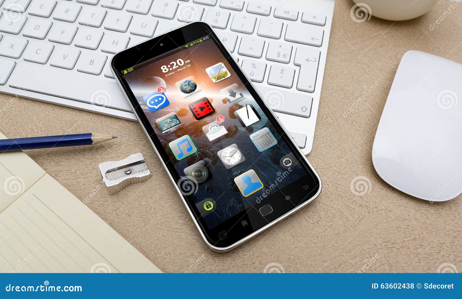 Workplace with Mobile Phone Stock Illustration - Illustration of tech ...