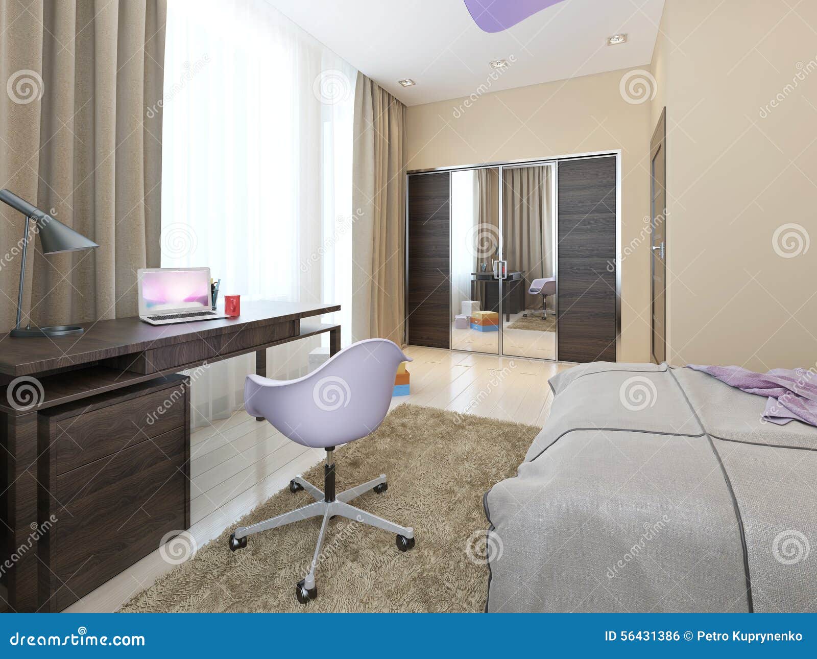 Workplace in the Modern Bedroom Stock Illustration - Illustration of ...