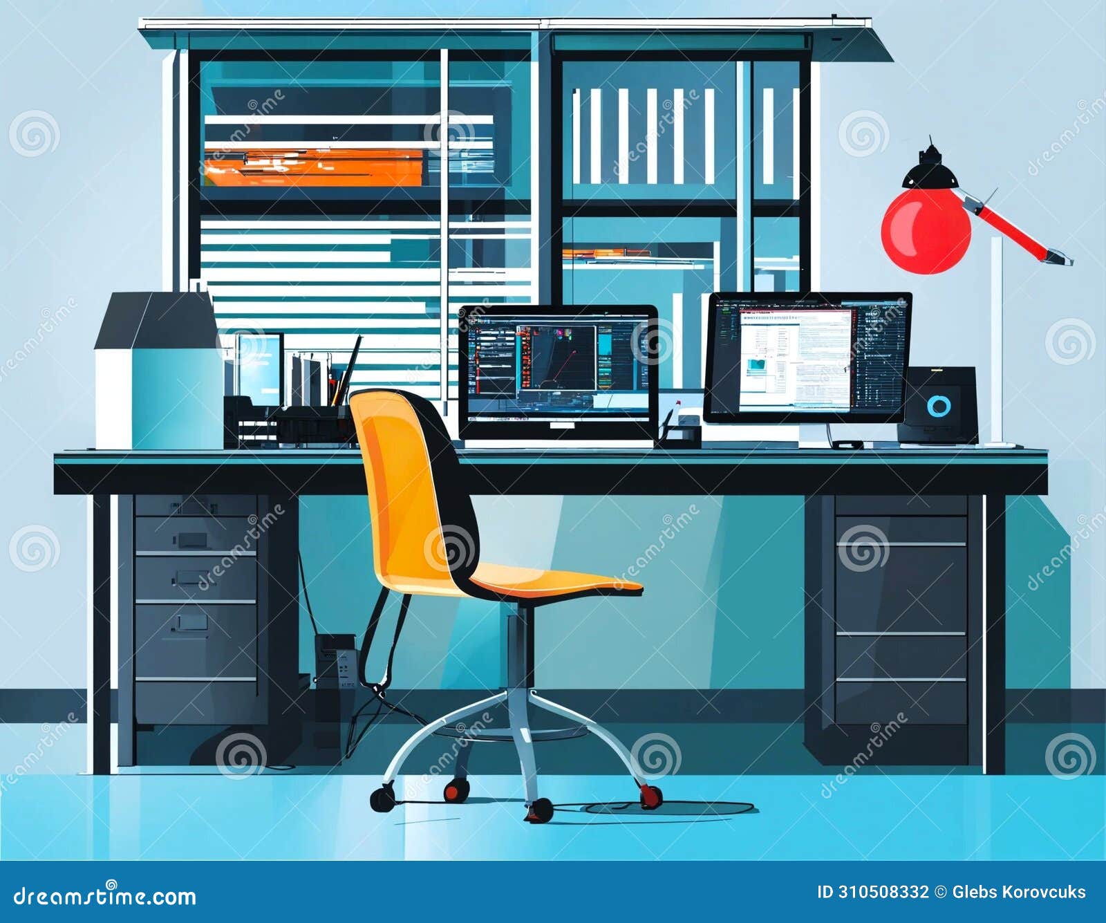 Workplace in a Modern and Equipped Software Laboratory. Stock ...