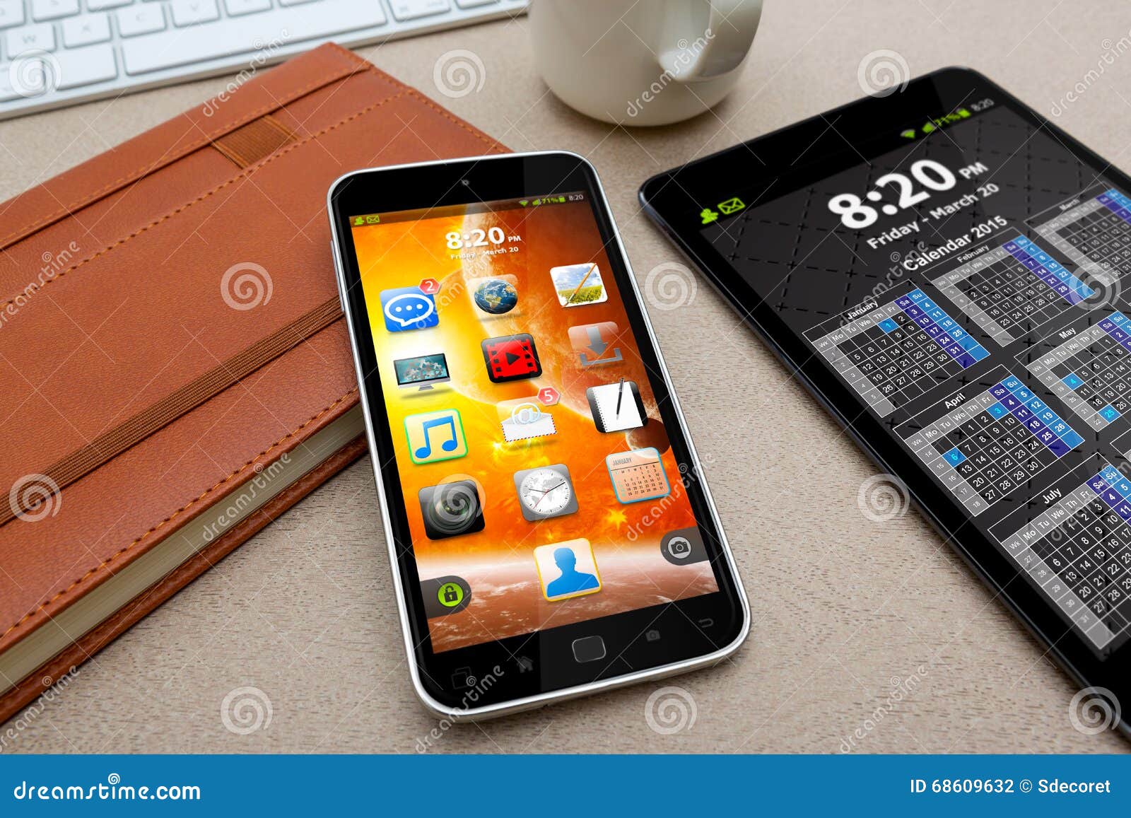 Workplace with Modern Mobile Phone Stock Illustration - Illustration of ...