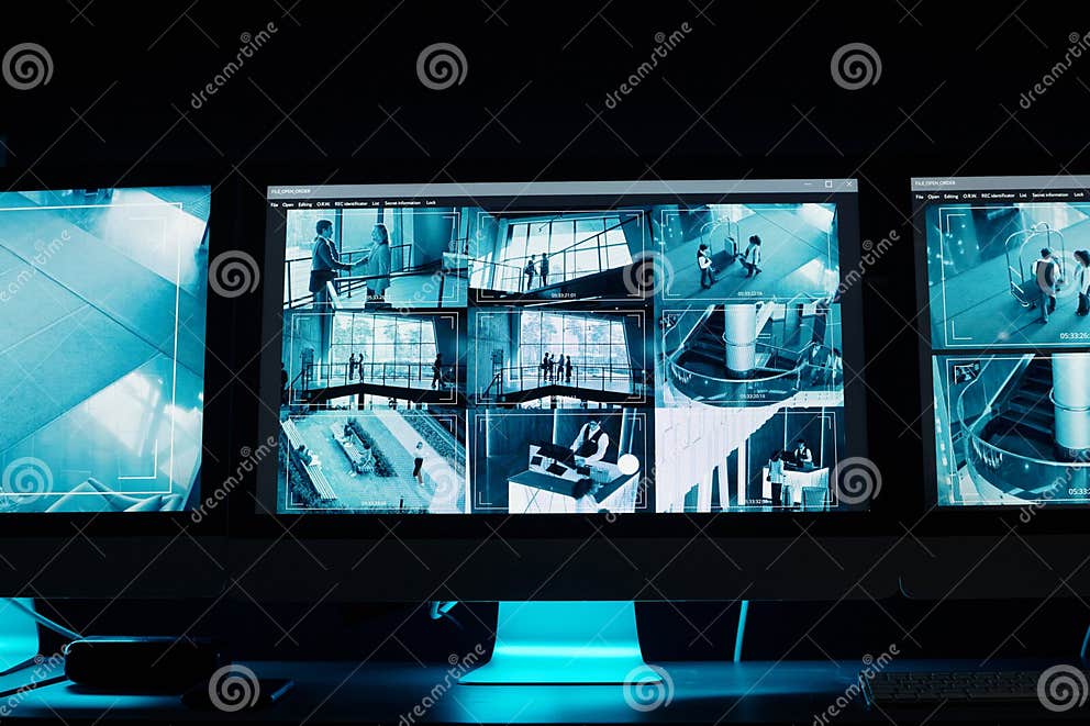 Workplace of Modern Security Guards Stock Photo - Image of ...