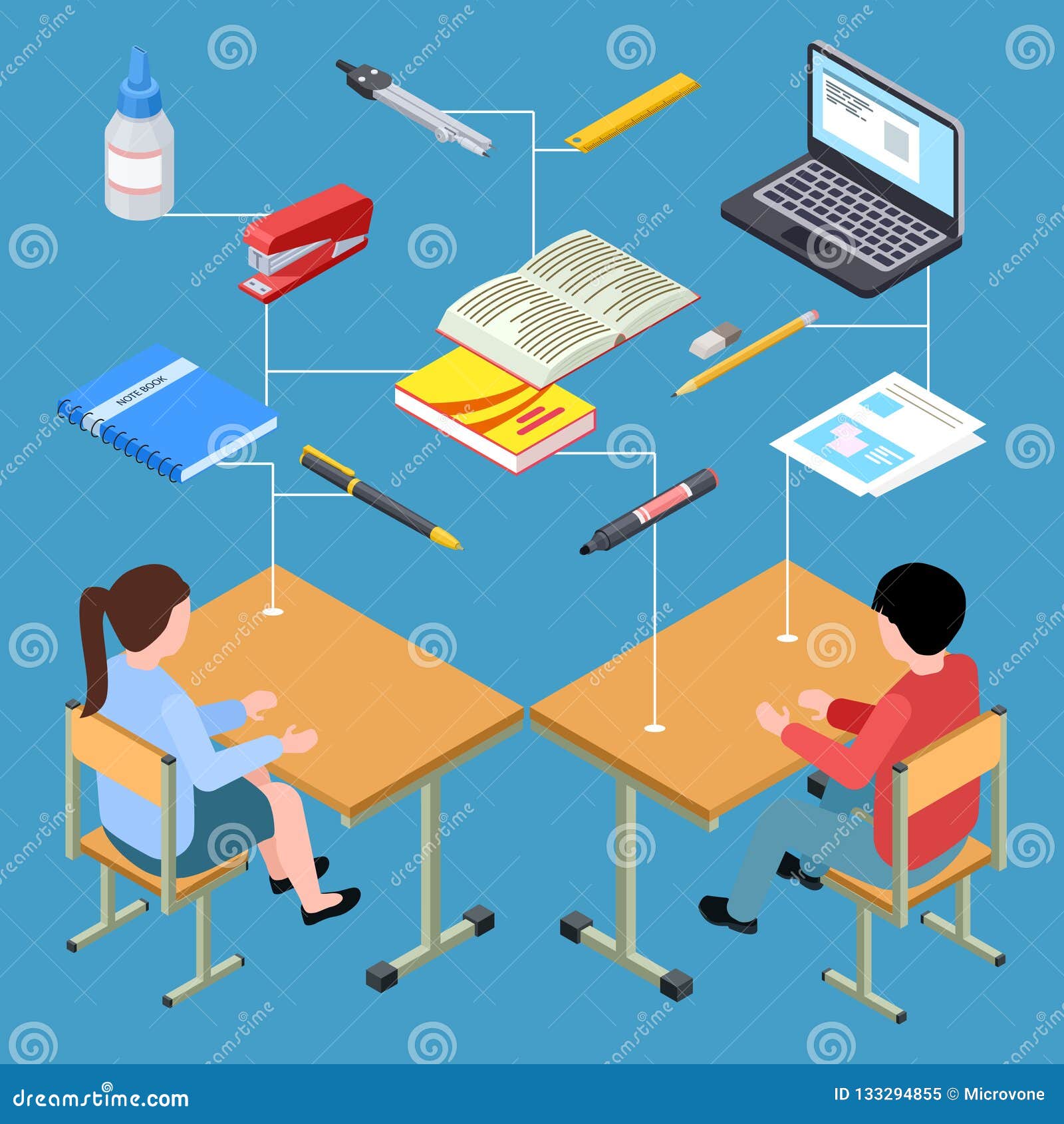 Workplace of Modern Students Isometric Vector Design Stock Vector ...