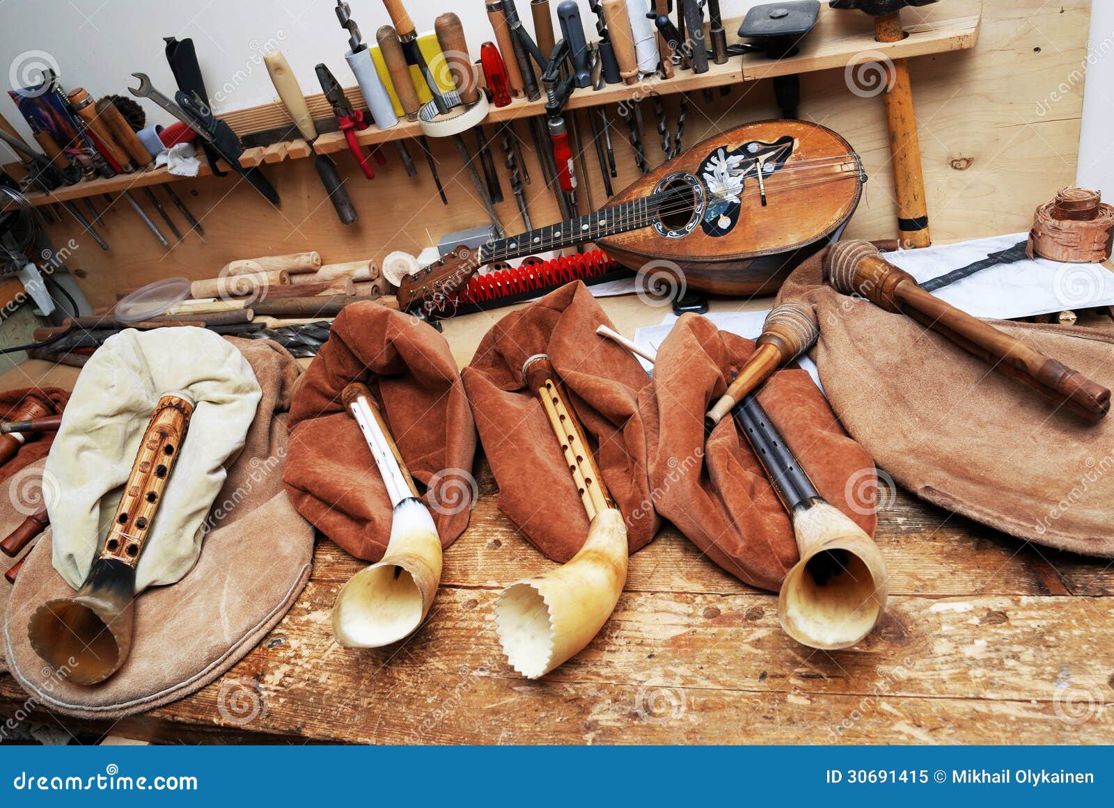 Antique Mandolin Isolated On White Background. Old Instrument Royalty ...