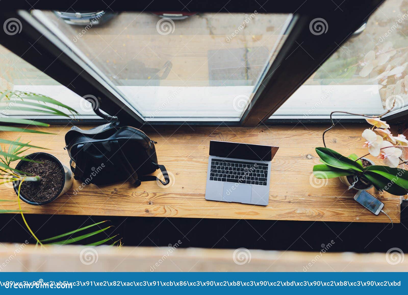 Workplace with Notebook Laptop Comfortable Work Table in Office Windows ...
