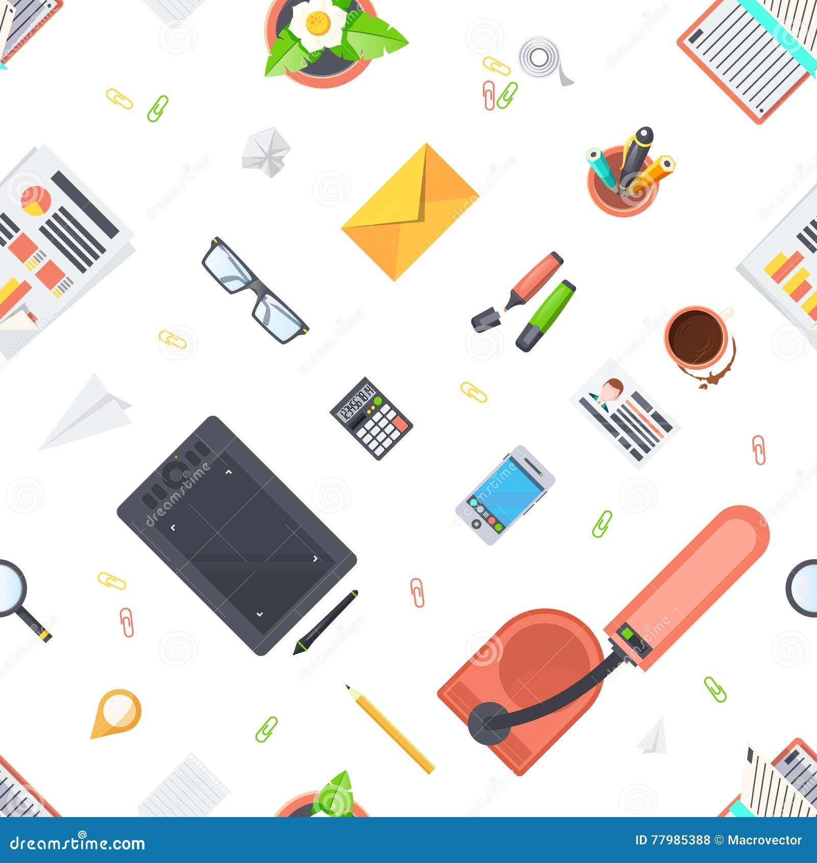 Workplace Seamless Pattern Office Background Vector Illustration ...