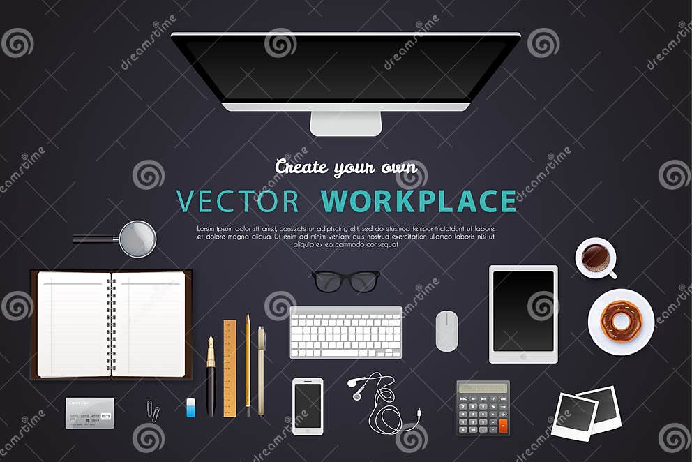 Workplace with objects stock vector. Illustration of icon - 49948760